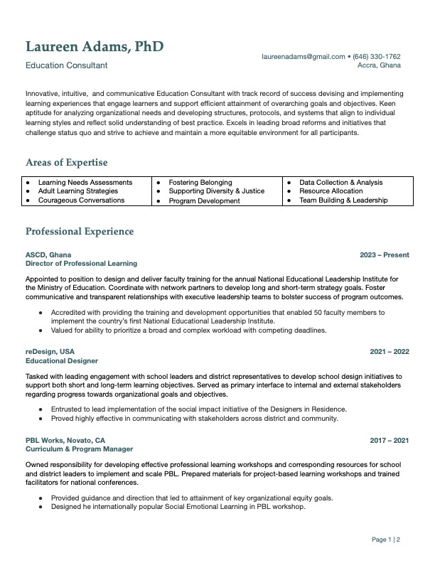 My Resume – Laureen Adams PhD